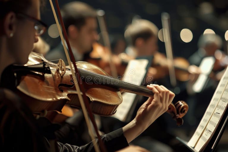 Classical Instruments Sparkling with Light As Music Notes Float in a ...