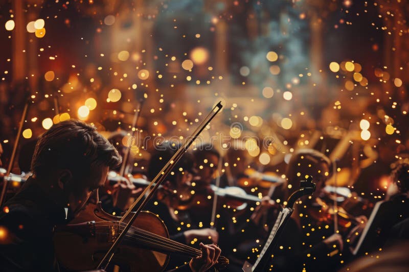 Classical Instruments Sparkling with Light As Music Notes Float in a ...
