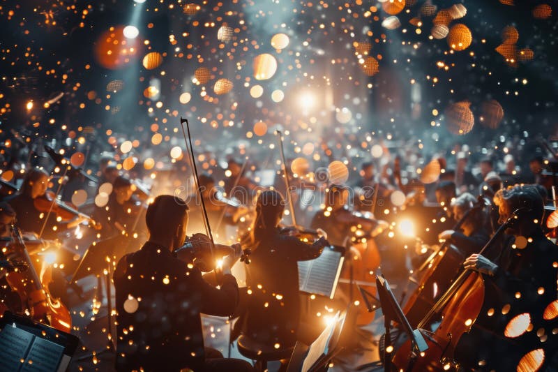 Classical Instruments Sparkling with Light As Music Notes Float in a ...