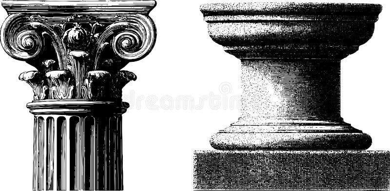 Classical Ionic Columns and Capitals Engraved Illustration for ...