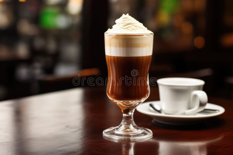 Classical Irish Coffee in Glass on Wooden Table at Restaurant or Cafe ...
