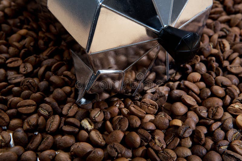 Classical Italian Coffee Maker Pot with Coffee Beans Stock Image ...