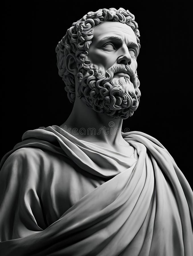 Classical Marble Bust of Aristotle in Dramatic Black and White Photography Stock Illustration ...