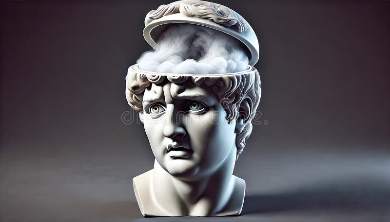 Classical Marble Bust with Open Head Releasing White Smoke Stock ...