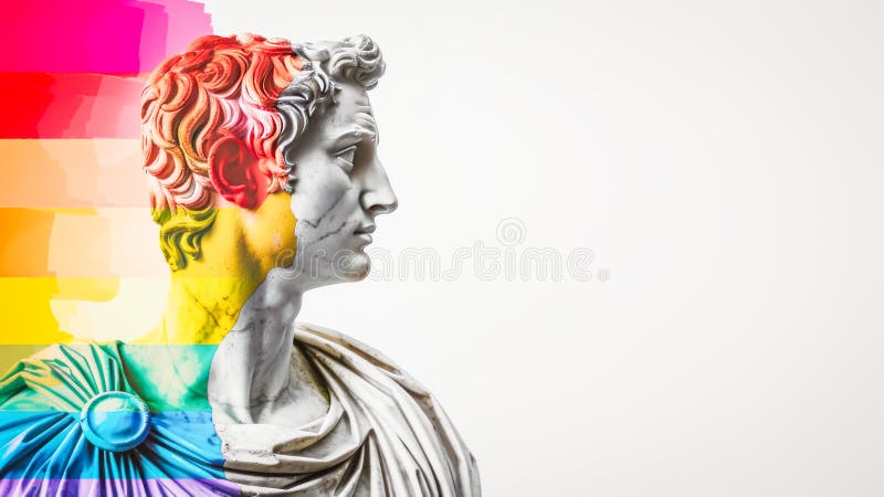 Classical Marble Statue Partially Transformed with Vibrant Splashes of ...