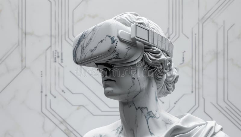 Classical Marble Statue with Virtual Reality Headset. Fusion of Ancient ...