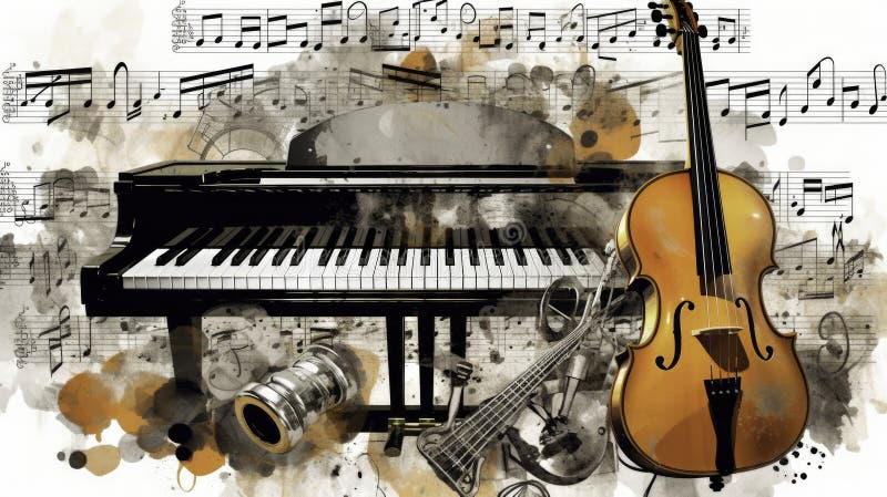 Classical Music Background with Piano and Violin Stock Illustration ...