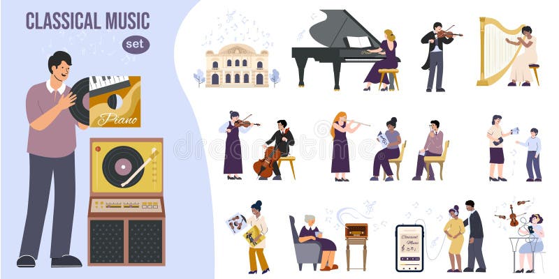 Classical Music Flat Compositions Stock Vector - Illustration of ...