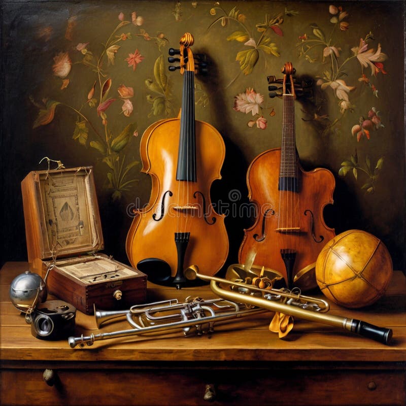 Classical Musical Instruments Arranged with Decorative Background in ...
