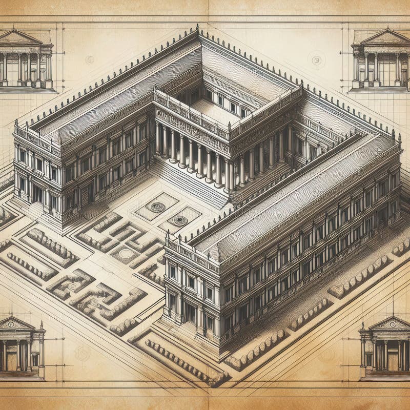 Classical Palace Design in Isometric Projection Stock Illustration ...