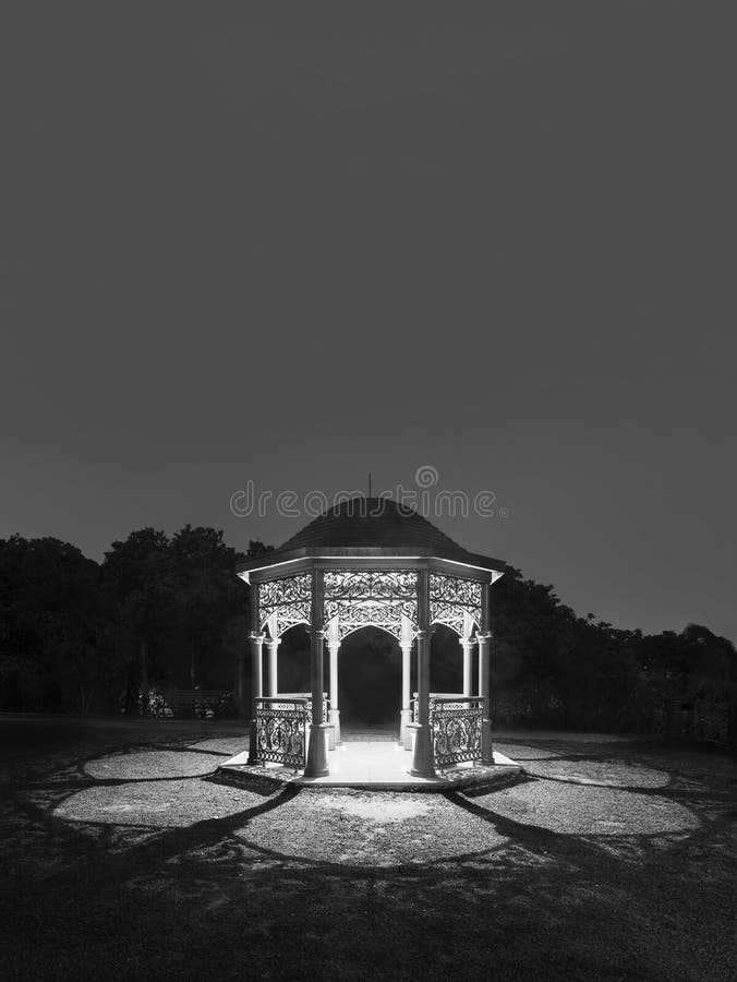 Classical Pavilion in Public Park at Night in Monochrome Stock Image ...