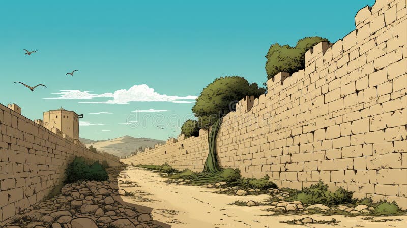 Classical Period Comic Style Wall Path through Saudi Arabia Stock ...