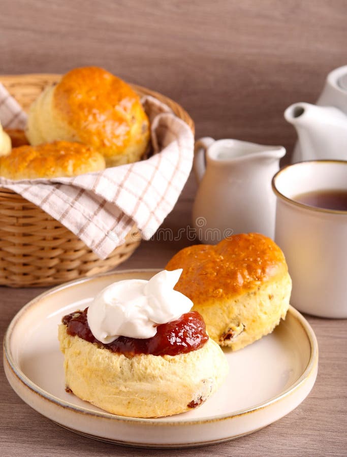 Classical Scones with Jam and Whipped Cream Stock Image - Image of ...