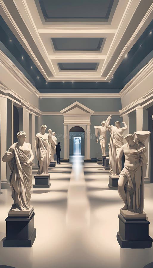 Classical Sculpture Gallery Interior with Visitors Stock Illustration ...