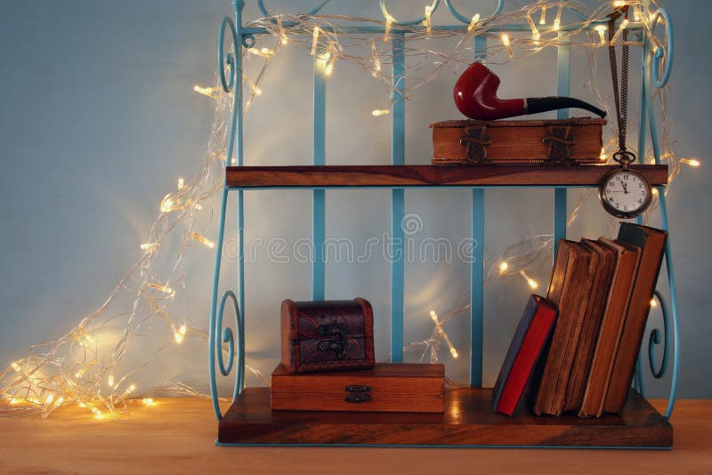 Classical Shelf with Vintage Male Objects Stock Image - Image of design ...