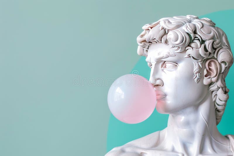 Classical Statue Blowing a Pink Bubble Gum Stock Photo - Image of ...