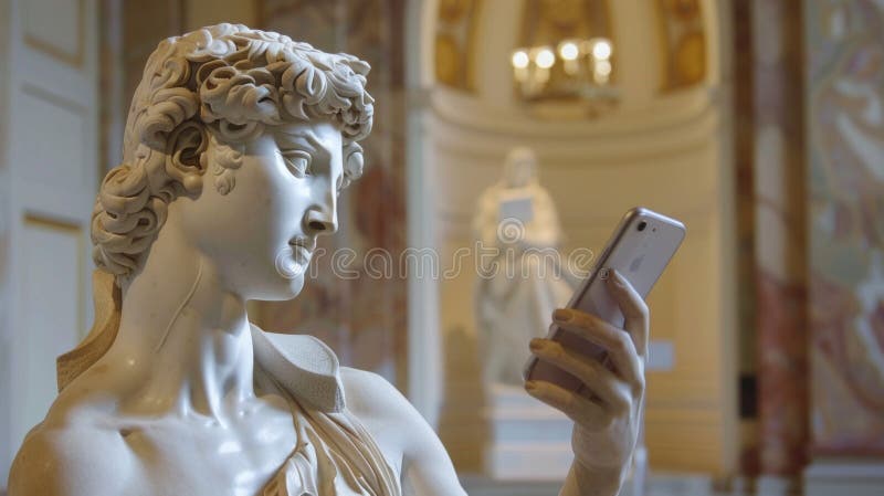 Classical Statue Holding a Smartphone, Representing the Intersection of ...