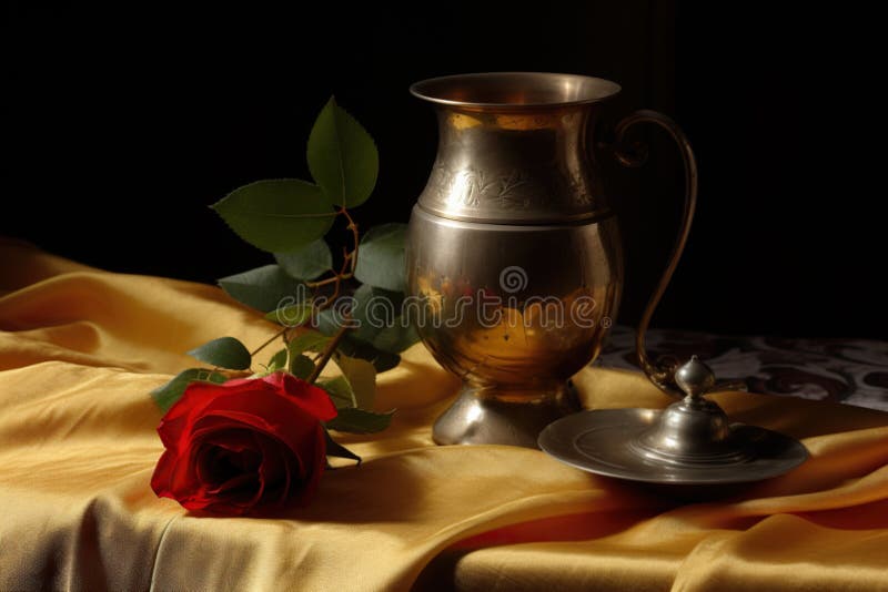 Classical Still Life with Roses in a Messing Vase Stock Illustration ...