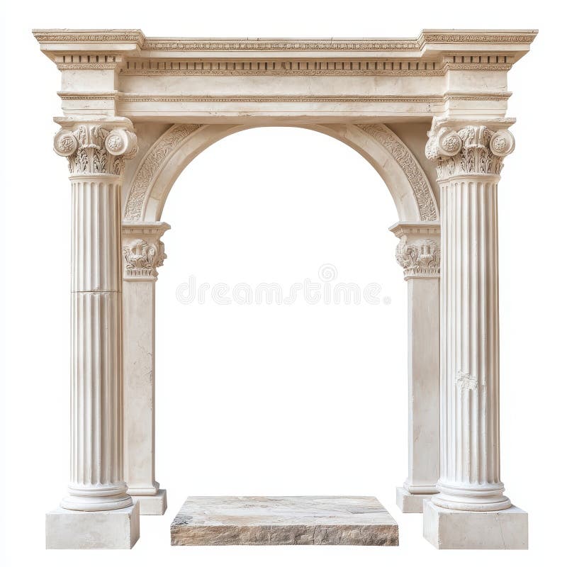 A Classical Stone Archway with Decorative Columns and a Flat Base Stock ...