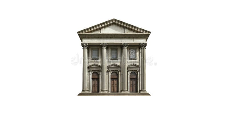 Classical Stone Building Facade with Columns and Pediment Isolated on ...
