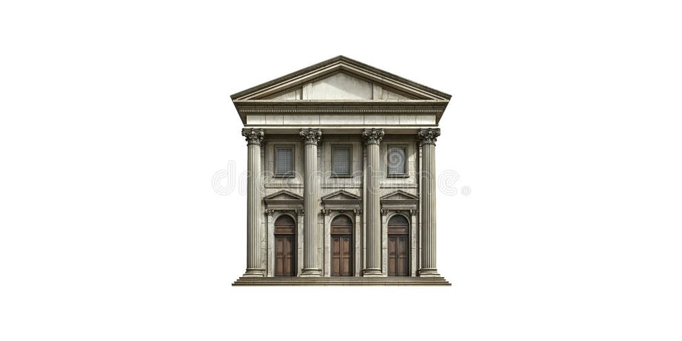 Classical Stone Building Facade with Columns and Pediment Isolated on ...