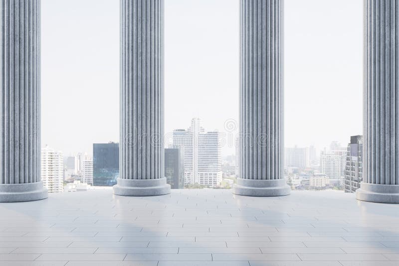 Classical Stone Columns with Cityscape Background and Soft Light on ...