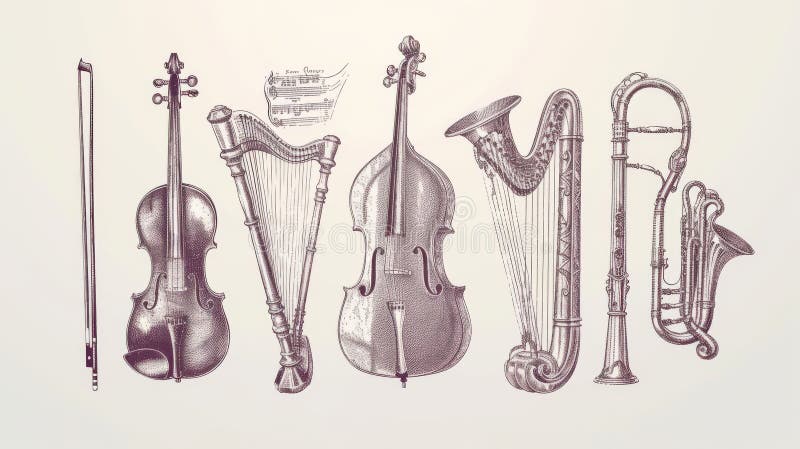 Classical String Brass Instruments Vintage Illustration Stock Photos ...