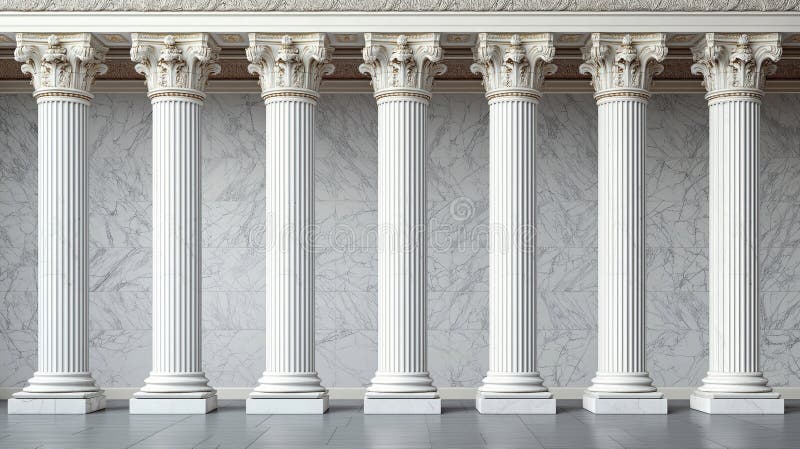 Classical Style Architecture with Row of White Marble Columns. Ornate ...