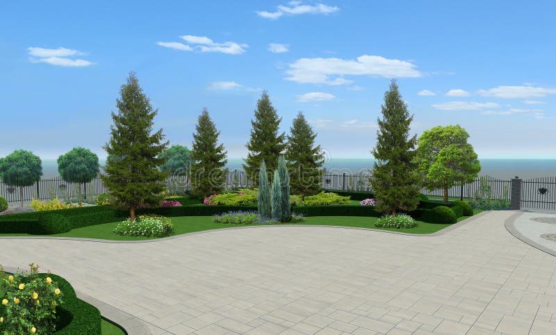 Classical Style Garden Design, 3D, Render Stock Illustration ...