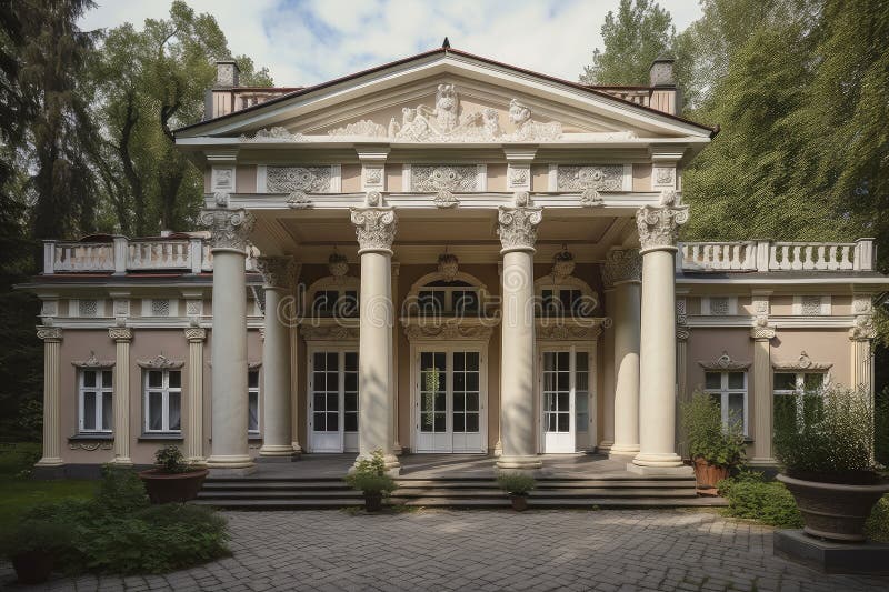 Classical-style House with Verandas, Columns and Classical Urns Stock ...