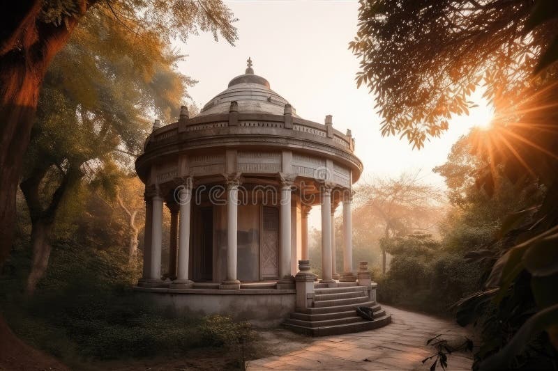 Classical Temple, Surrounded by Trees and Bushes in the Park, with View ...