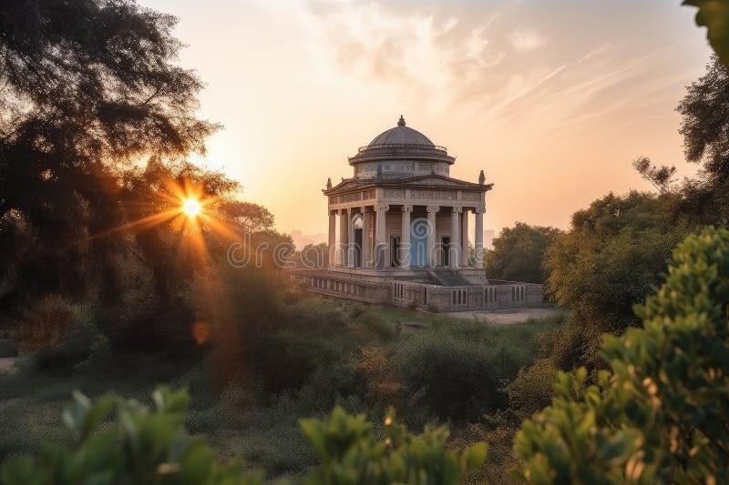 Classical Temple, Surrounded by Trees and Bushes in the Park, with View ...