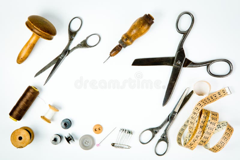 A Set of Tools for the Tailor - Thread, Scissors, Pins, Coils, Needles ...