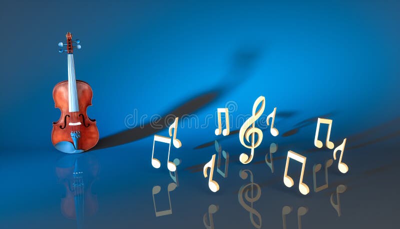 Classical Violin with Notes on a Blue Background Stock Illustration ...