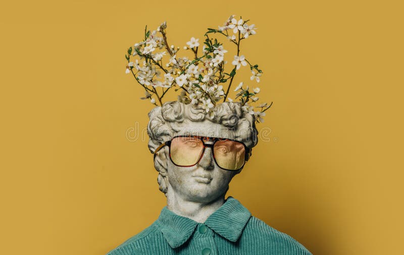 Classical White Bust with a Blooming Tree Branch Sprouting from His ...