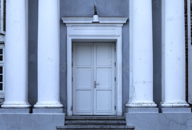 Classical White Double Doors between Elegant Columns Stock Image ...