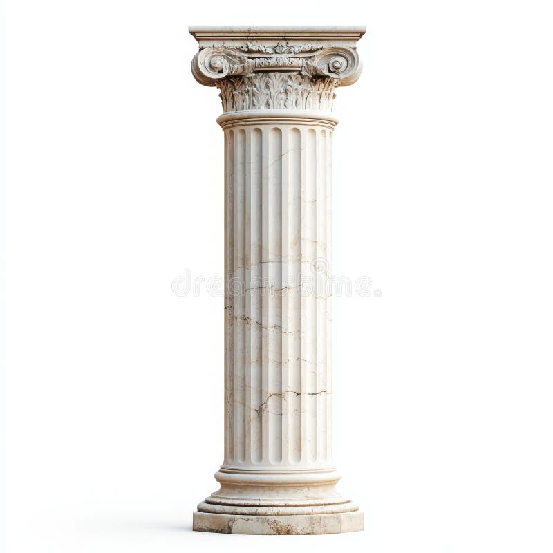 A Classical White Marble Column with Fluted Design and Ornate Capital ...