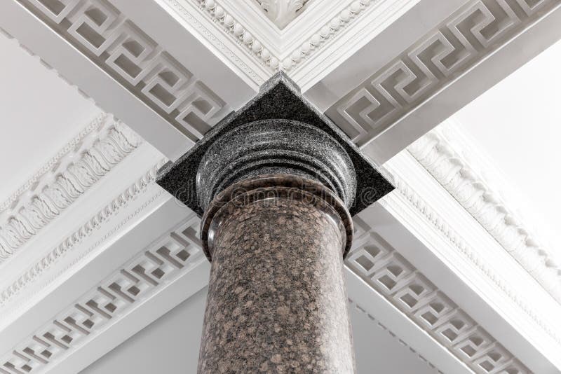 Classical White Portico with Granite Pillar and Greek Patterns. Antique ...