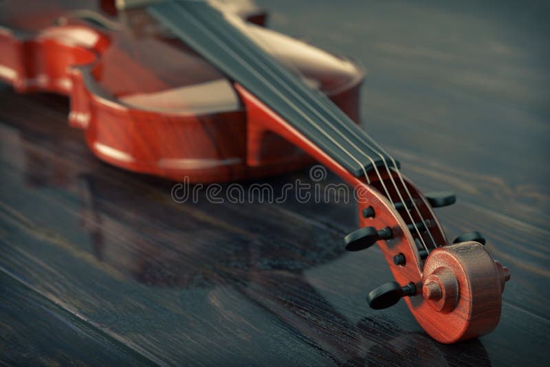 Classical Wooden Violin with Bow. 3d Rendering Stock Illustration ...