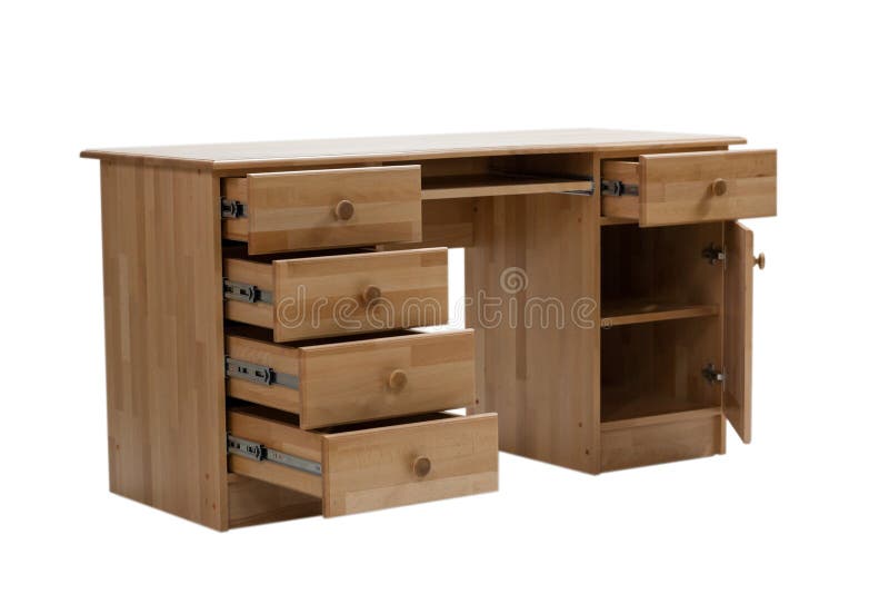 Classical Writing Desk with an Open Drawers, Side View, Isolated on a ...