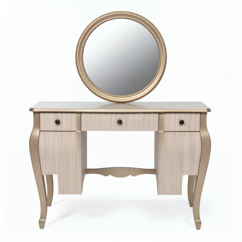 Elegant Vanity Table with Circular Mirror Reflecting Light Showcasing ...