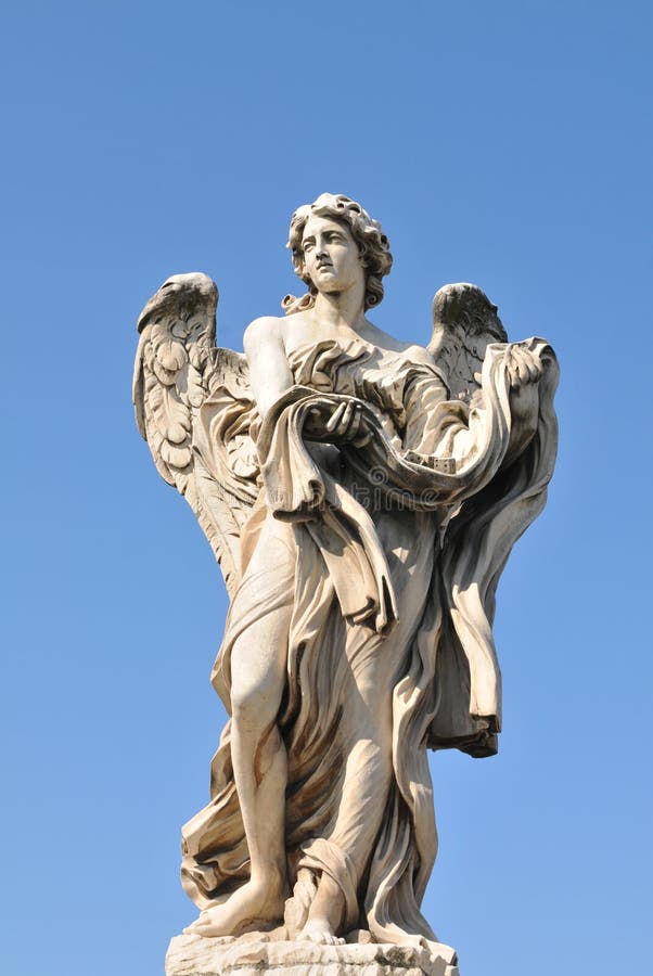 Angel Sculpture on San Angelo Bridge in Rome Stock Image - Image of ...