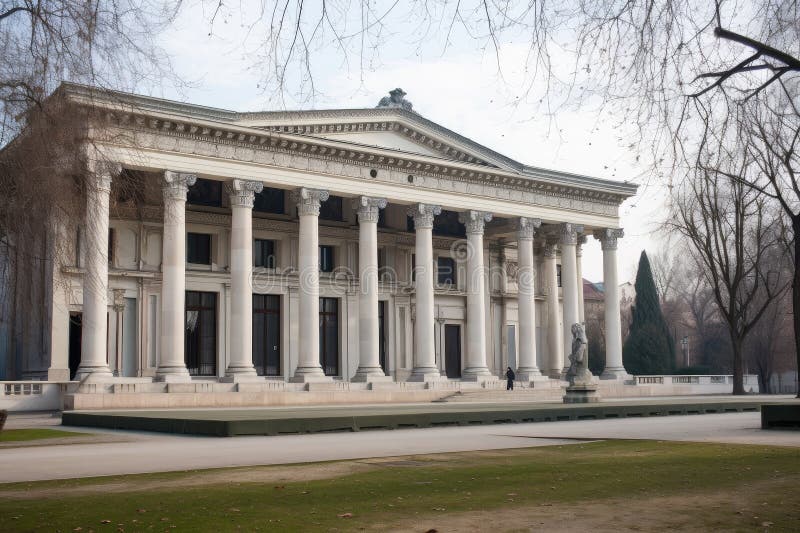Classicist Building with Columns and Sculptures, Viewed from a Distance ...
