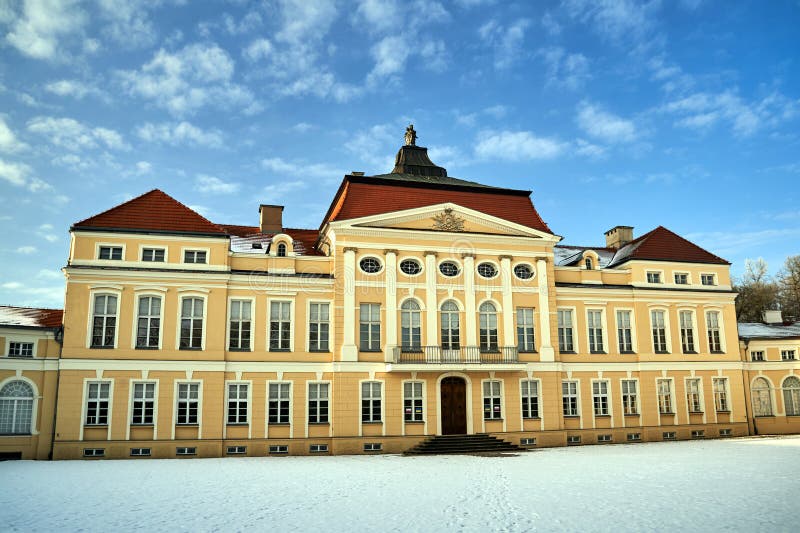 Classicist Facade of the Palace in the Village of Rogalin during Winter ...