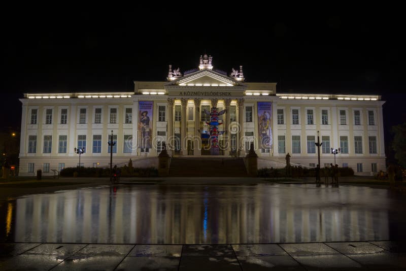 Classicist Museum at Night in Szeged City Editorial Image - Image of ...
