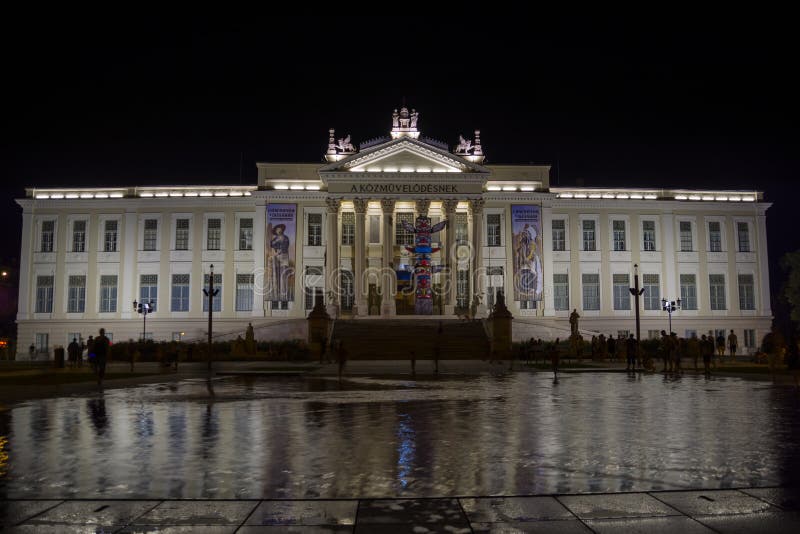 Classicist Museum at Night in Szeged City Editorial Stock Image - Image ...