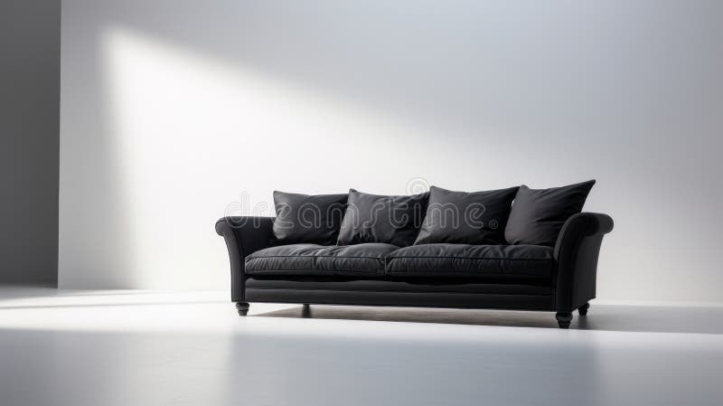 Classicist Style Black Couch on White Wall: Understated Elegance in 8k ...