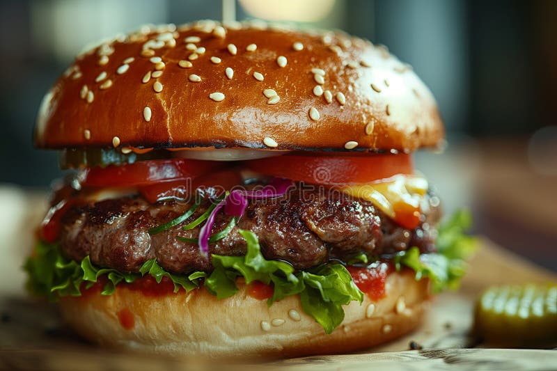 Classics Burger Burger Close Up, Bright Light Colors Stock Image ...