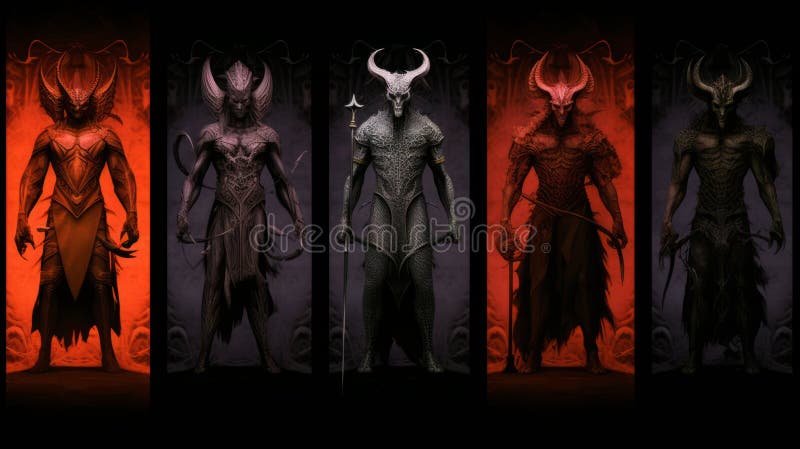 Classification of Demons: Five Dark Demons in Different Colors Stock ...