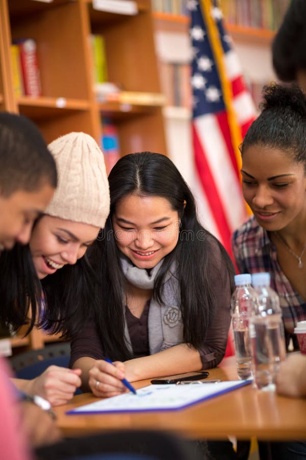 Classmates Having Fun and Studying for Lecture Stock Image - Image of ...